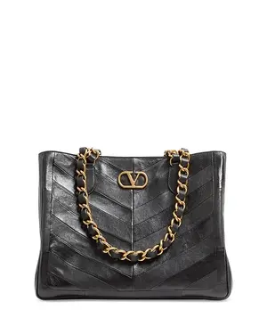 Valentino Garavani Laseine Vlogo Leather Tote Bag - Black