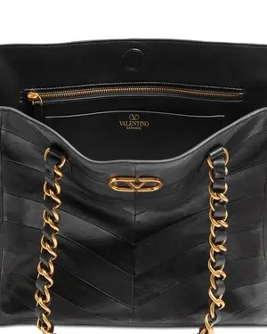 Valentino Garavani Laseine Vlogo Leather Tote Bag - Black