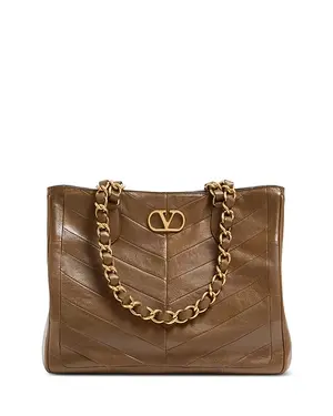 Valentino Garavani Laseine Vlogo Leather Tote Bag - Brown