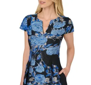 Adrianna Papell Split Neck Jacquard Dress