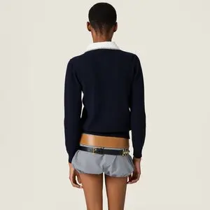 Miu Miu Cashmere Cardigan With Poplin Collar