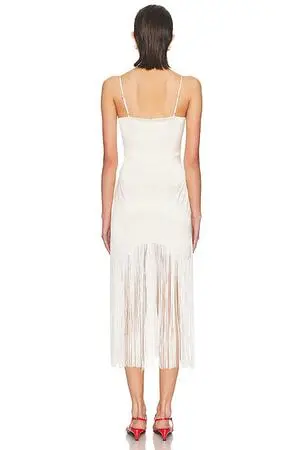 FLEUR DU MAL Satin Fringe Maxi Dress