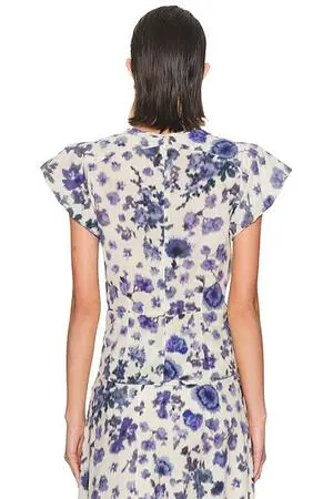 Isabel Marant Étoile Ruched Floral Print Silk Blend Top - Blue