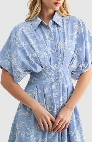 QUINCY MAE Embroidered Stripe Midi Shirtdress