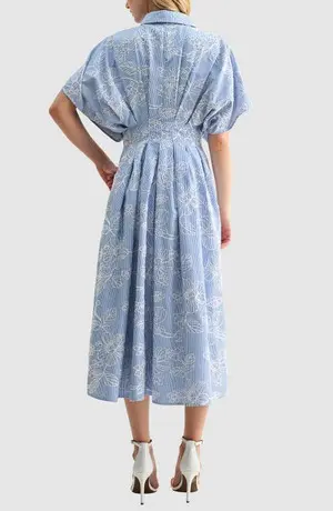 QUINCY MAE Embroidered Stripe Midi Shirtdress