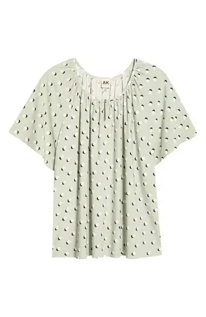 Anne Klein Dot Print Keyhole Peasant Top - Soft Aloe Multi