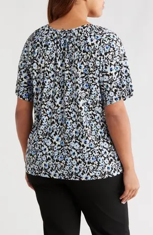 Anne Klein Floral Keyhole Peasant Top