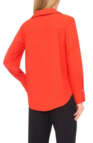 Halogen Tonal Stripe Collared Split Neck Top - Poinciana