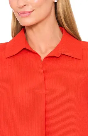 Halogen Tonal Stripe Collared Split Neck Top - Poinciana
