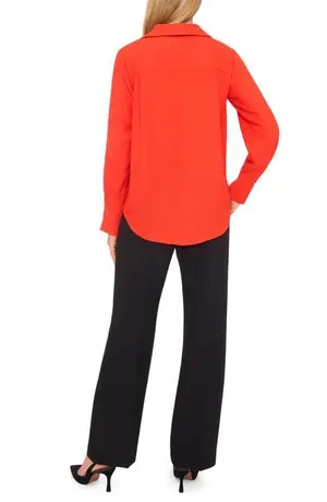 Halogen Tonal Stripe Collared Split Neck Top - Poinciana
