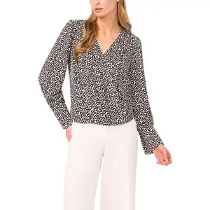 Halogen Dot Flower Print Long Sleeve Wrap Top