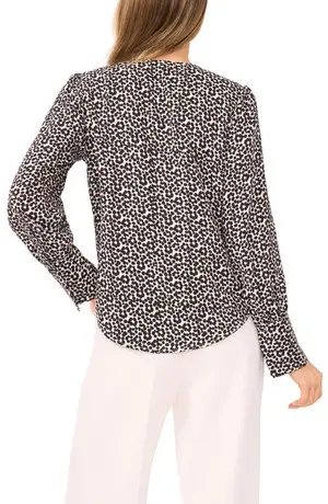 Halogen Dot Flower Print Long Sleeve Wrap Top
