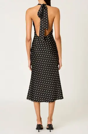 NIA Polka Dot Halter Neck Slipdress - Black