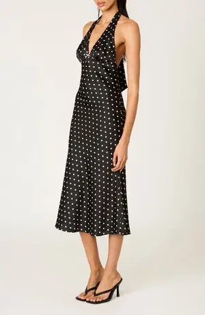 NIA Polka Dot Halter Neck Slipdress - Black