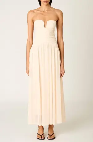 NIA Ruched Strapless Chiffon Maxi Dress - Ivory