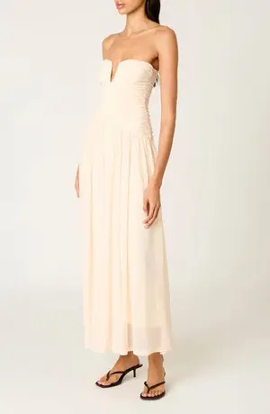 NIA Ruched Strapless Chiffon Maxi Dress - Ivory