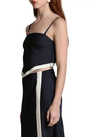 Avec Les Filles Satin Crop Top - Navy