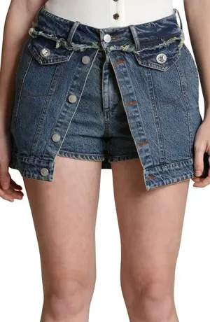 Avec Les Filles Front Split Denim Miniskort