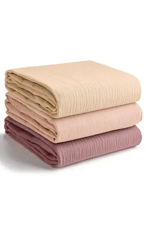 COMFY CUBS 100% Cotton Muslin Swaddle Blankets Pack Of 3 - Cream/ Blush/ Mauve