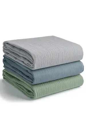 COMFY CUBS 100% Cotton Muslin Swaddle Blankets Pack Of 3 - Heather Blue/pacific Blue/fern