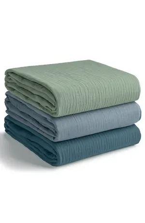 COMFY CUBS 100% Cotton Muslin Swaddle Blankets Pack Of 3 - Neptune/ Pacific Blue/ Fern