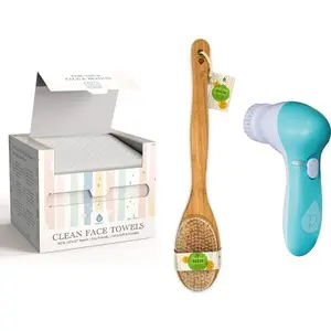 PURSONIC Complete Head-to-toe Cleansing Setadvanced Facial Brush + Biodegradable Clean Towels + Body Brush - White