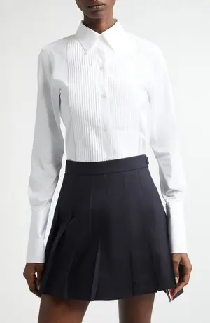 Thom Browne Plissé Bib Cotton Shirt