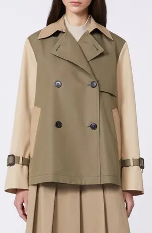 Max Mara Biglia Colorblock Cotton-blend Trench Coat - Mud