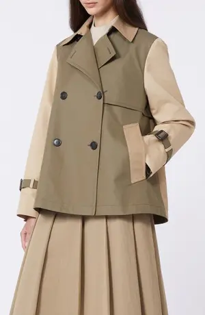 Max Mara Biglia Colorblock Cotton-blend Trench Coat - Mud