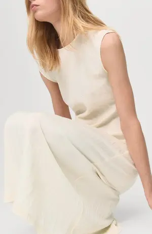 Mango Side Ruched A-line Midi Dress - Ecru