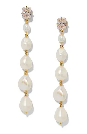 Nadri Madrid Cultured Pearl Linear Drop Earrings - Gold