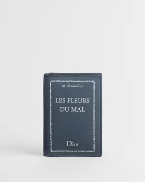 Dior Bifold Card Holder - Blue And White Book Cover Embossed Calfskin