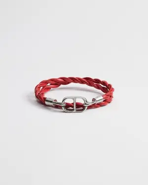 Dior Cd Icon Woven Leather Double Bracelet - Red Calfskin And Silver-finish Brass