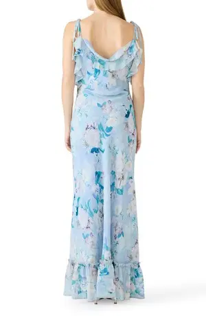 Steve Madden Malenna Floral Ruffle Chiffon Maxi Dress