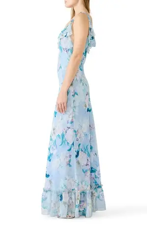 Steve Madden Malenna Floral Ruffle Chiffon Maxi Dress