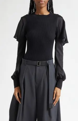 Sacai Satin And Knit Pullover