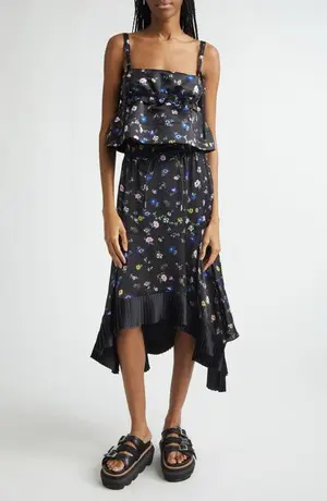 Sacai Floral Print Crop Satin Camisole