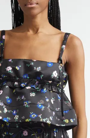 Sacai Floral Print Crop Satin Camisole