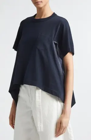 Sacai Lightweight Cotton Jersey & Denim T-shirt - Navy/blue