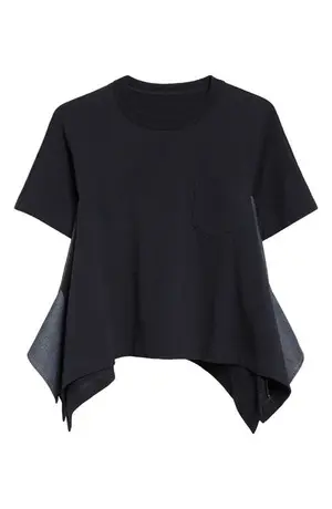Sacai Lightweight Cotton Jersey & Denim T-shirt - Navy/blue