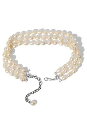 Nadri Madrid Triple Strand Cultured Pearl Choker Necklace - Rhodium