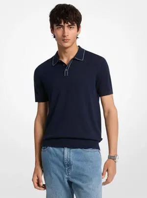 Michael Kors Contrast-trim Wool Polo Shirt In Size By - Blue