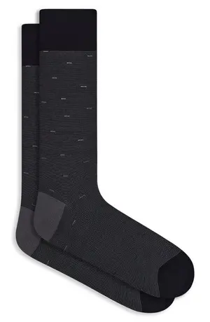 Bugatchi Stripe Mercerized Cotton Blend Dress Socks - Black