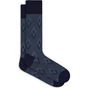 Bugatchi Double Diamond Mercerized Cotton Blend Dress Socks - Navy