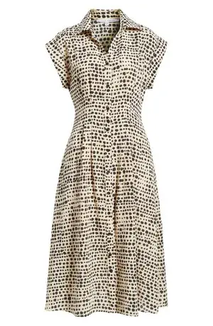 Julia Jordan Mixed Dot Print Midi Shirt Dress - Black Multi