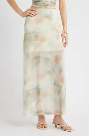 OPEN EDIT Printed Mesh Maxi Skirt