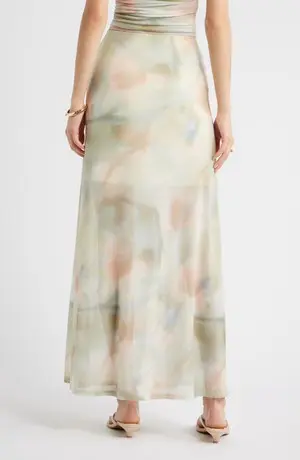 OPEN EDIT Printed Mesh Maxi Skirt