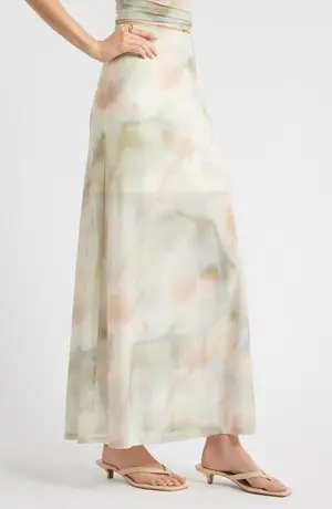 OPEN EDIT Printed Mesh Maxi Skirt