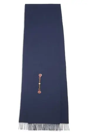 Chloé Horse Medal Wool Fringe Scarf - Navy