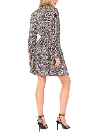 Halogen Floral Print Long Sleeve Smock Neck Dress